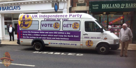 PICTURE: UKIP Park Campaign Bus in Disabled Bay – Guido Fawkes